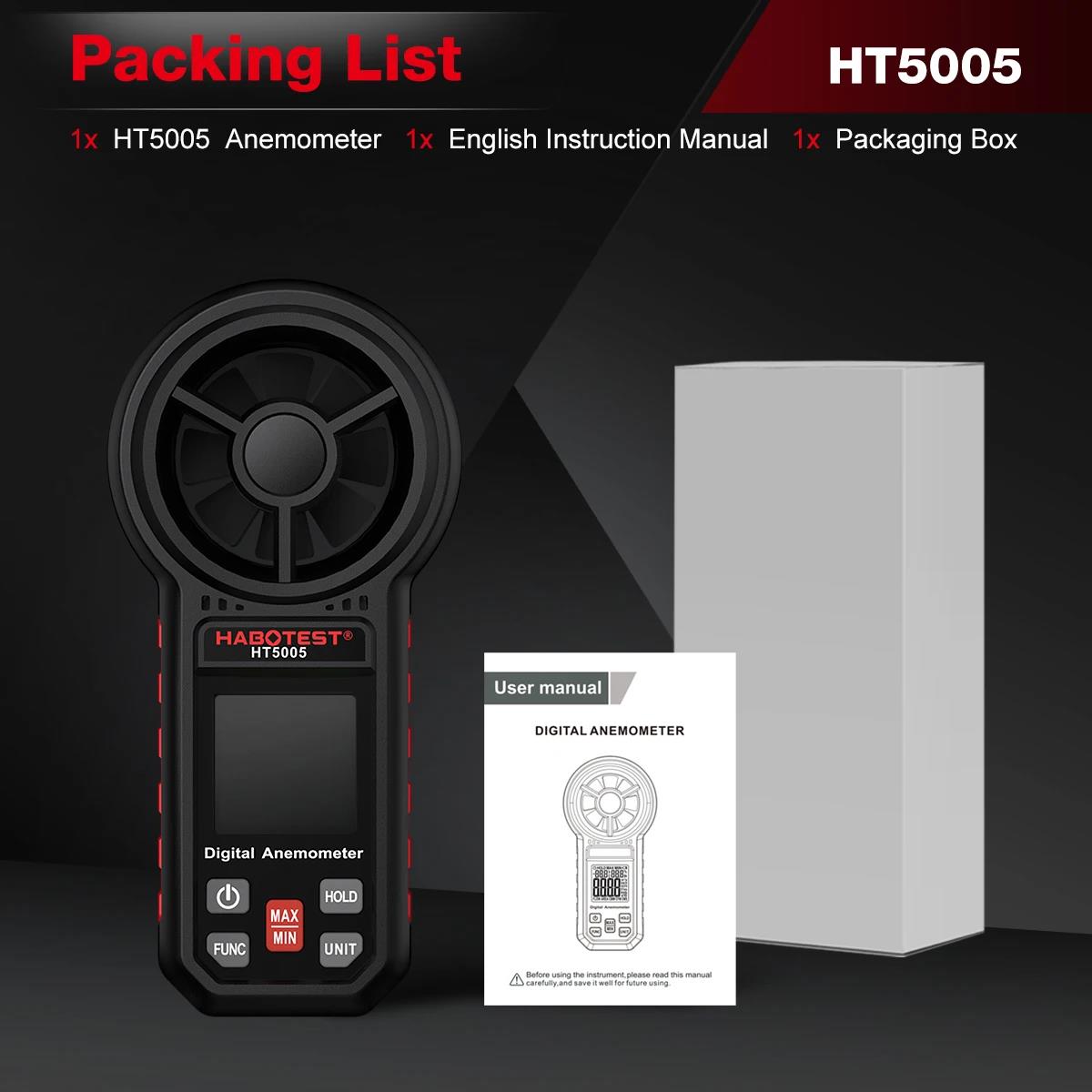 HABOTEST HT5005 Digital Anemometer Environmental Temperature Humidity ...