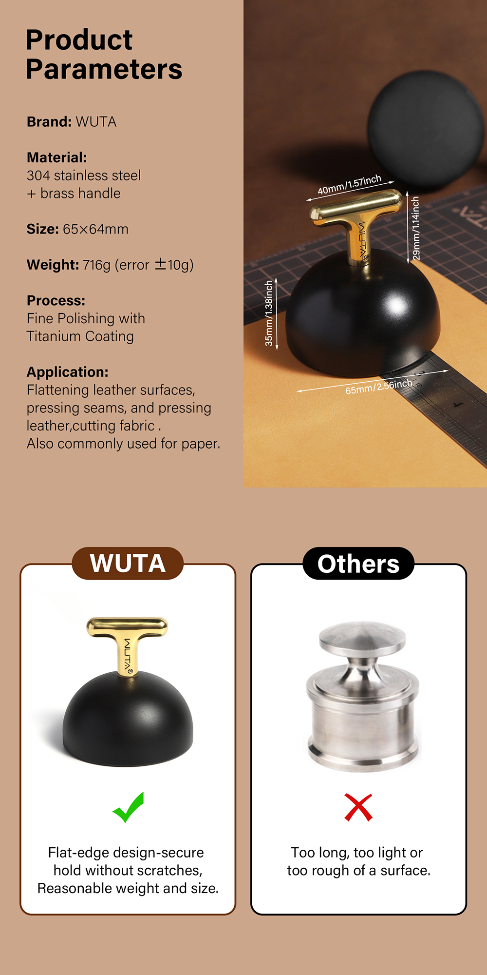 WUTA 304 Stainless Steel Leather Weight 716g Heavy Weight Professional ...