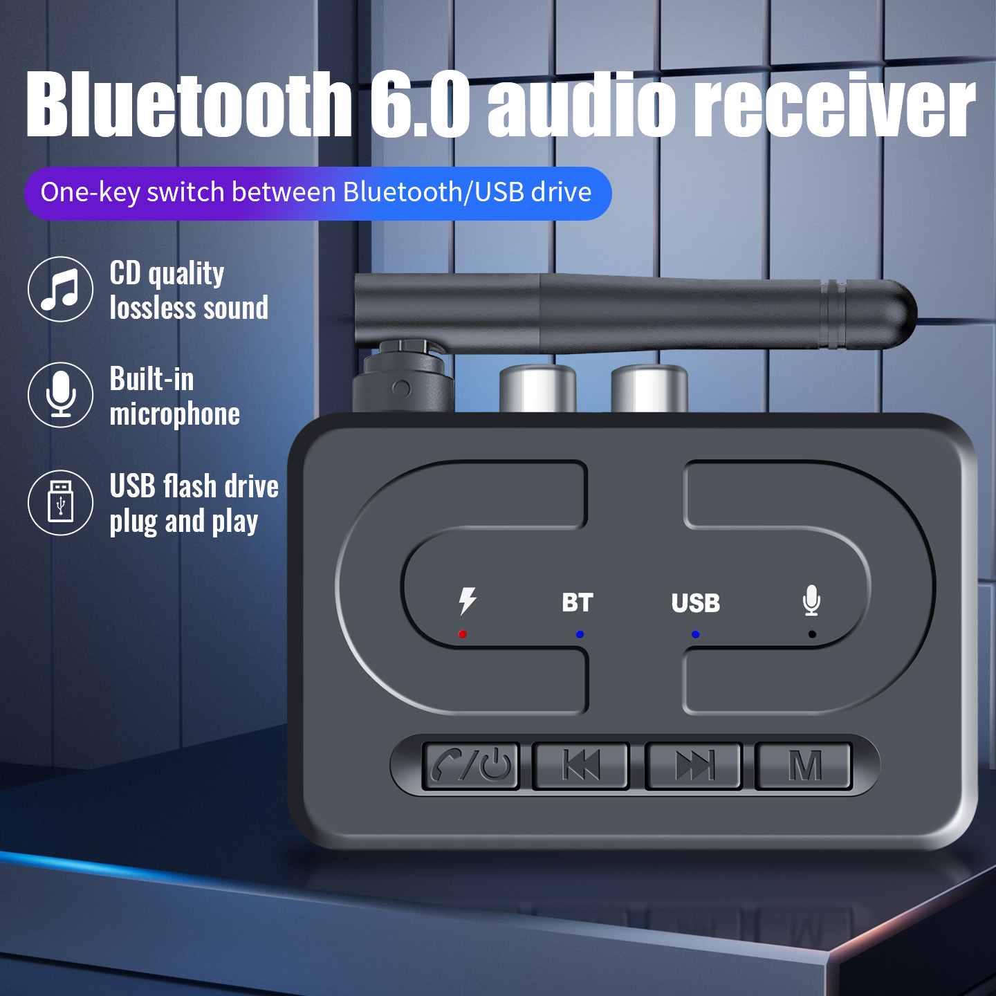 AUX RCA Bluetooth Receiver Adapter for Home Stereo System, HiFi 3.5mm ...