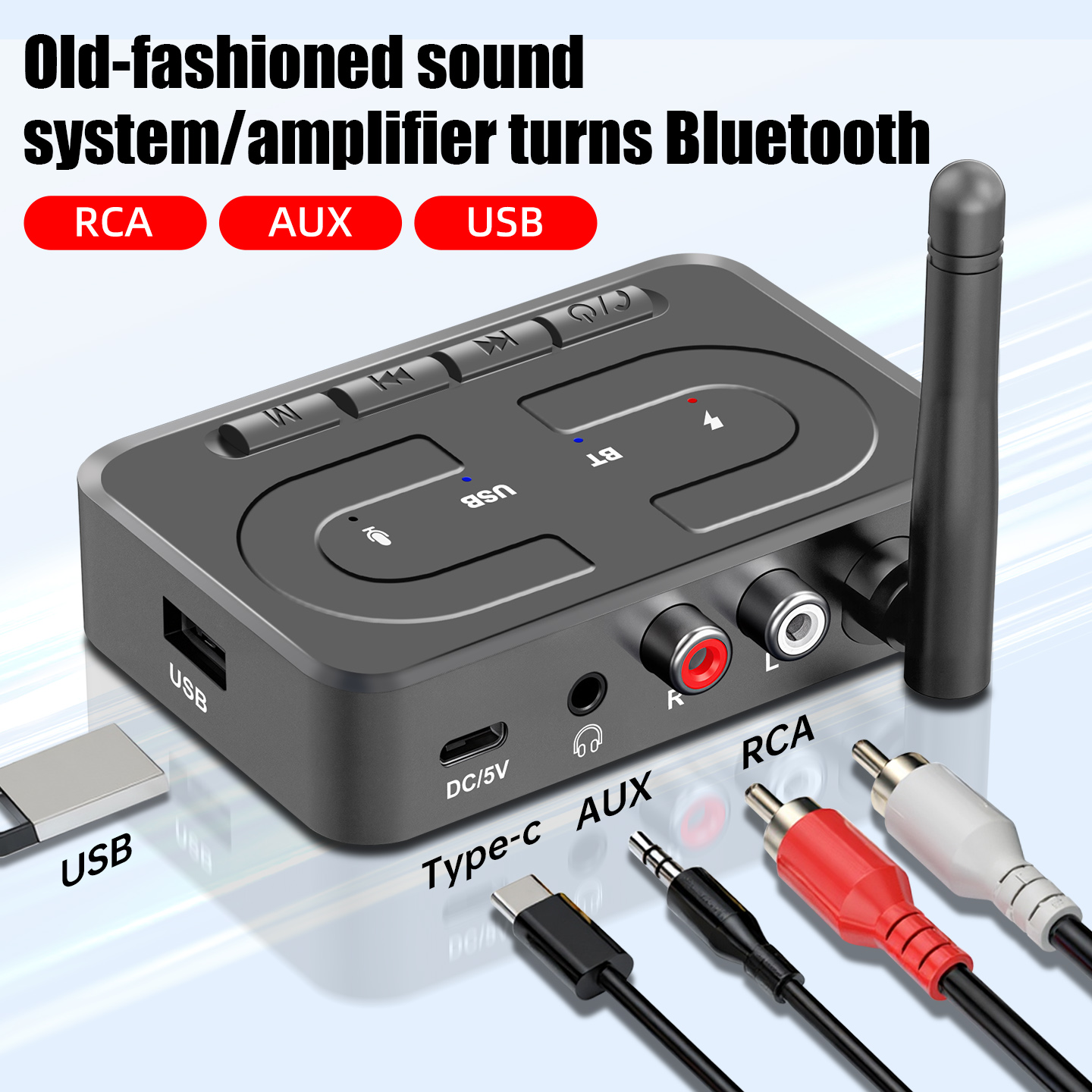 AUX RCA Bluetooth Receiver Adapter for Home Stereo System, HiFi 3.5mm ...