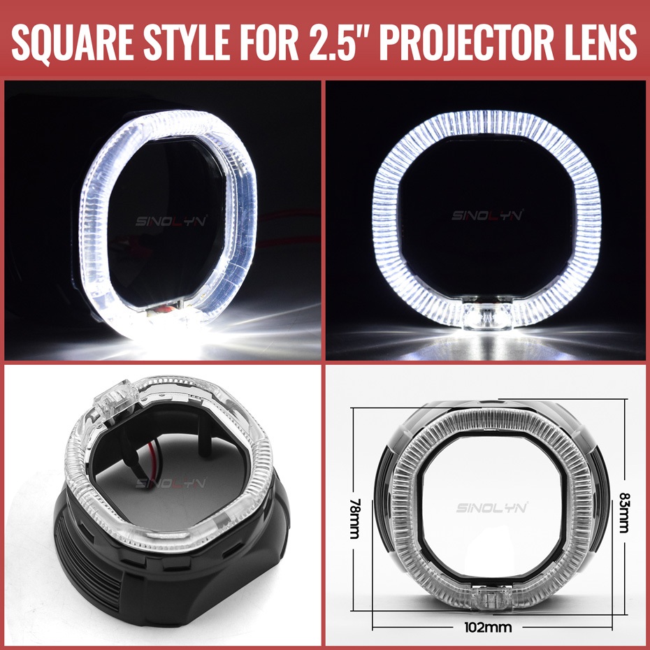 Sinolyn 2.5''/3'' Black Shrouds With LED Angel Eyes For WST/Hella 3R ...