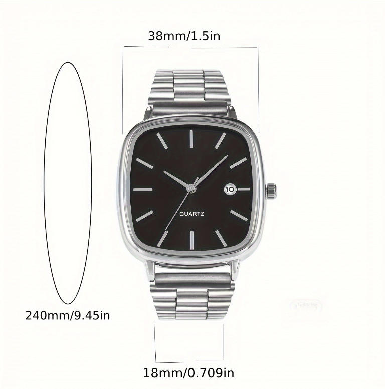 【READY STOCK】Men's Vintage Square Watch with Stainless Steel Strap ...