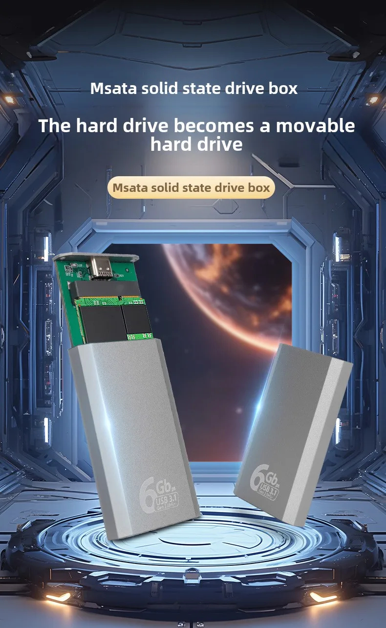 6Gbps mSATA SSD Enclosure mSATA to USB 3.1 Gen2 Adapter Case with Type ...