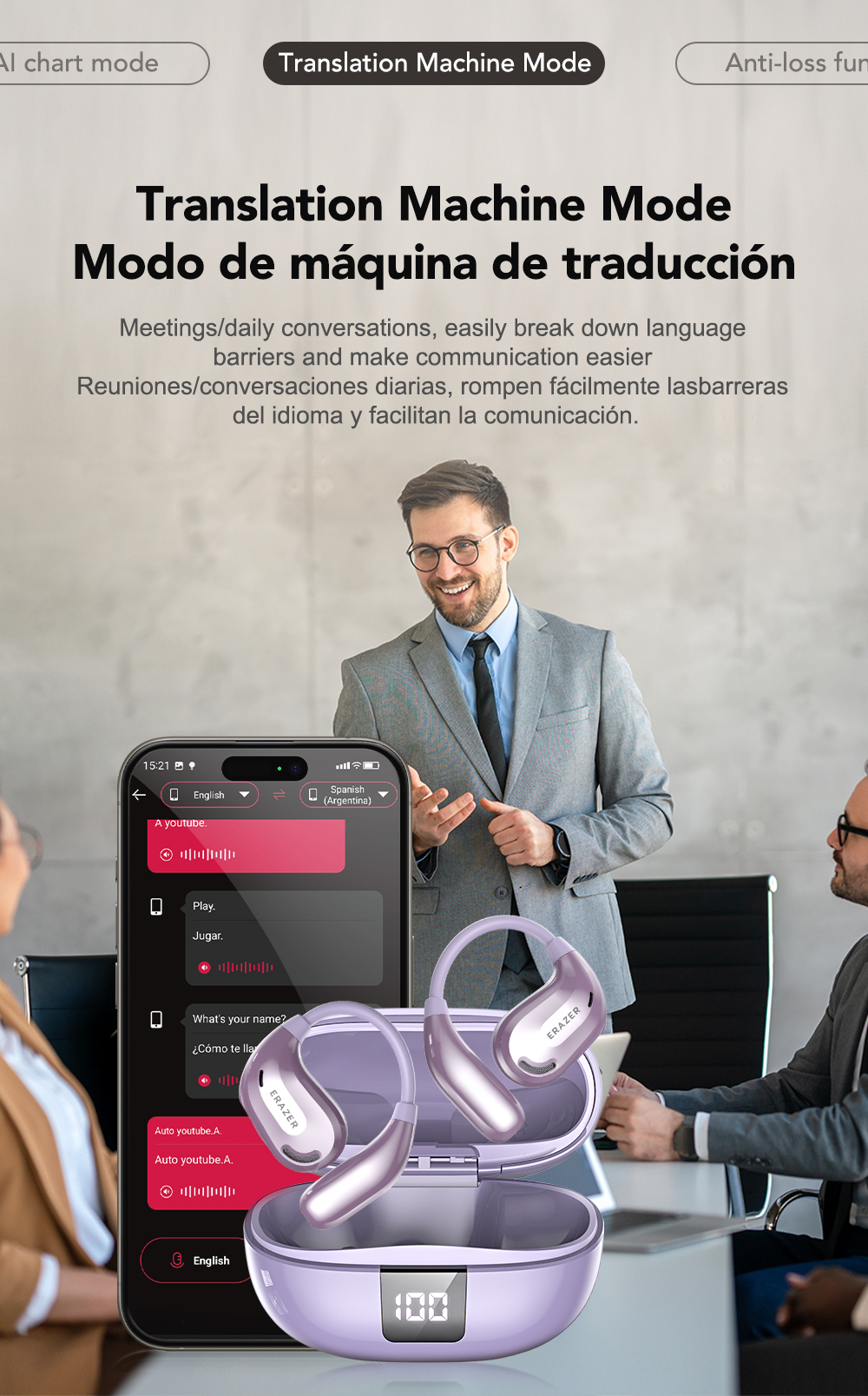 ERAZER XT66PRO Bluetooth Earbuds ASMR DIY APP AI Translation Wireless Headphones 13 Hour Battery ...