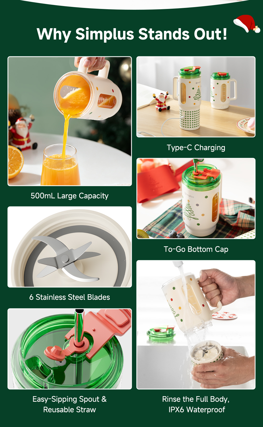 【NEW】Simplus Chritmas Special Portable Blender | Wireless Juicer Cup ...