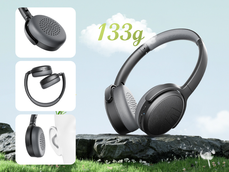 SoundPEATS Space Lite Bluetooth V5.4 Headphones Active Noise Cancelling ...