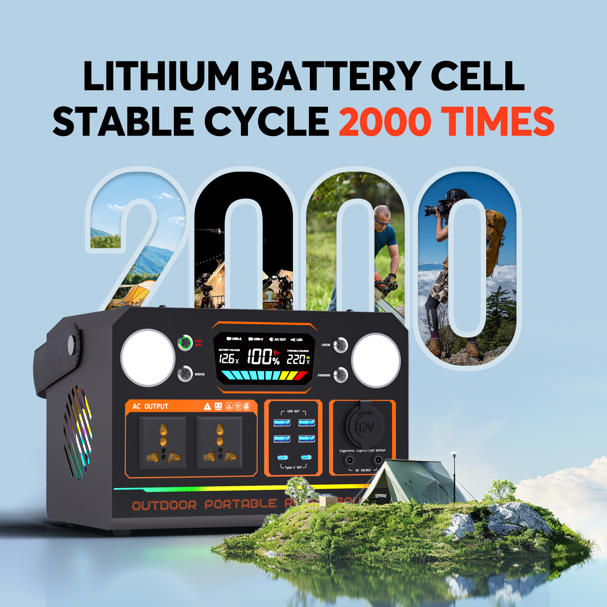1000W portable power station 220V AC Battery Power Supply Emergency ...