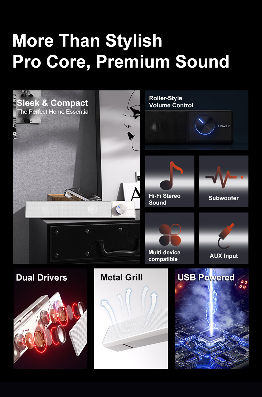 Lenovo Erazer A101 USB Powered Wired Desktop Speakers 3.5mm Audio Jack ...