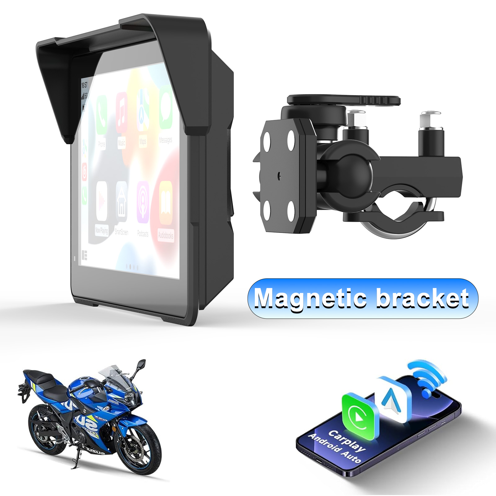 2026 Motorcycle carplay Navigation Magnetic Bracket motorcycle TPMS 7 ...
