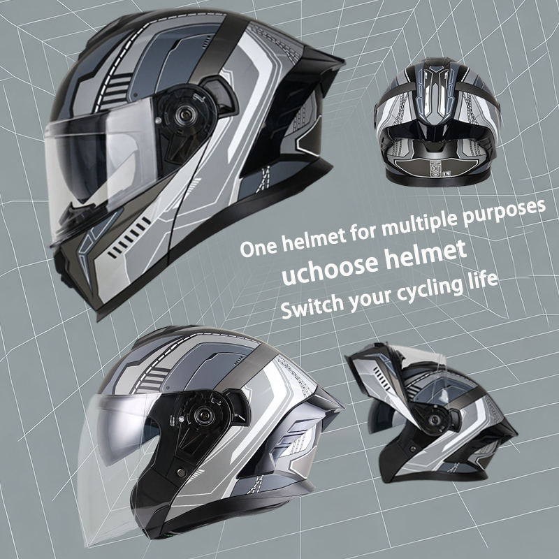 Uchoose Motorcycle Revealing Helmet Detachable Three-Quarter Helmet ...