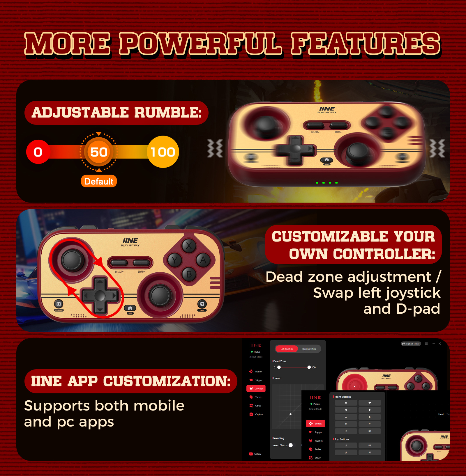 IINE Retro Pocket Game Controller/Compact & Portable Hall Joysticks ...