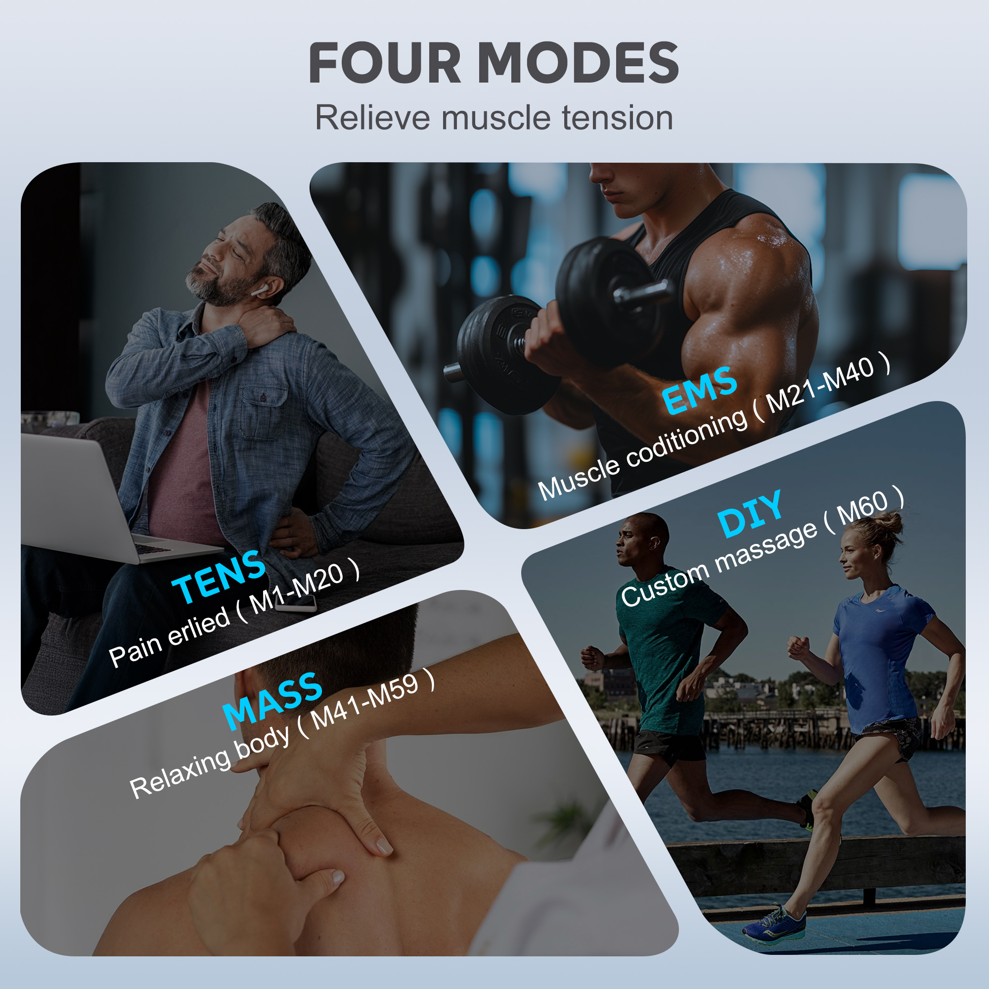 INSMART 4-in-1 TENS/EMS Muscle Stimulator with 60 Intensity Levels for ...