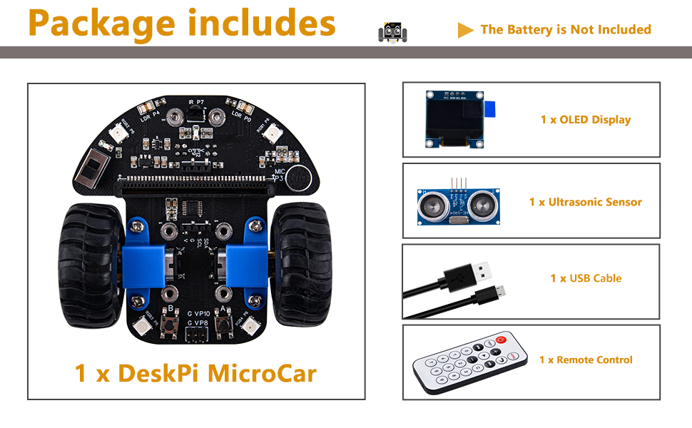 52Pi DeskPi MicroCar Kit Compatible with Micro:bit V2 (NOT include Micro:bit board) DIY Coding ...