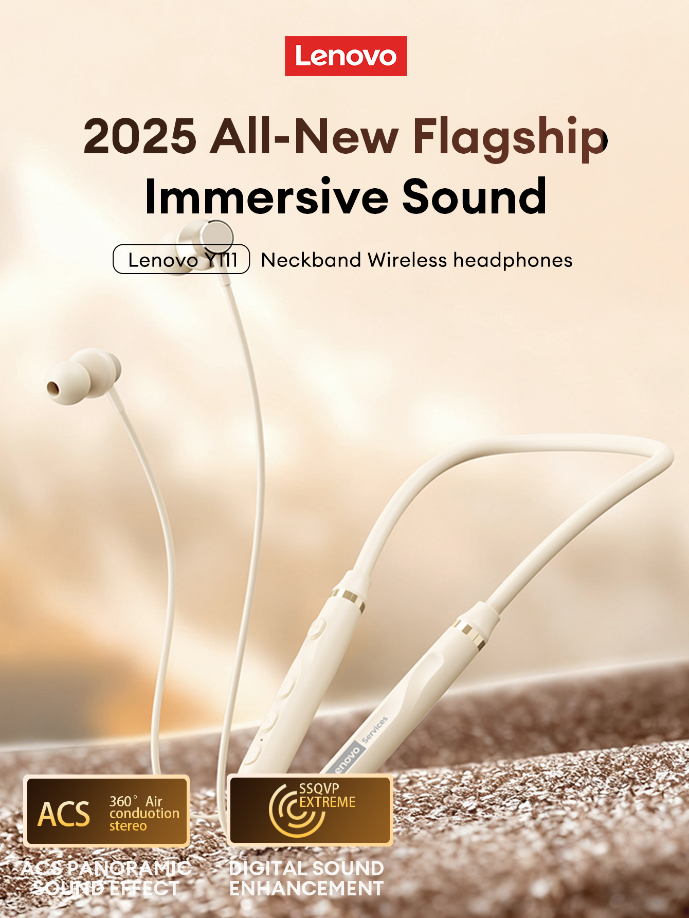Lenovo Y111 Neckband Wireless Bluetooth Headphone With Microphone Bass ...