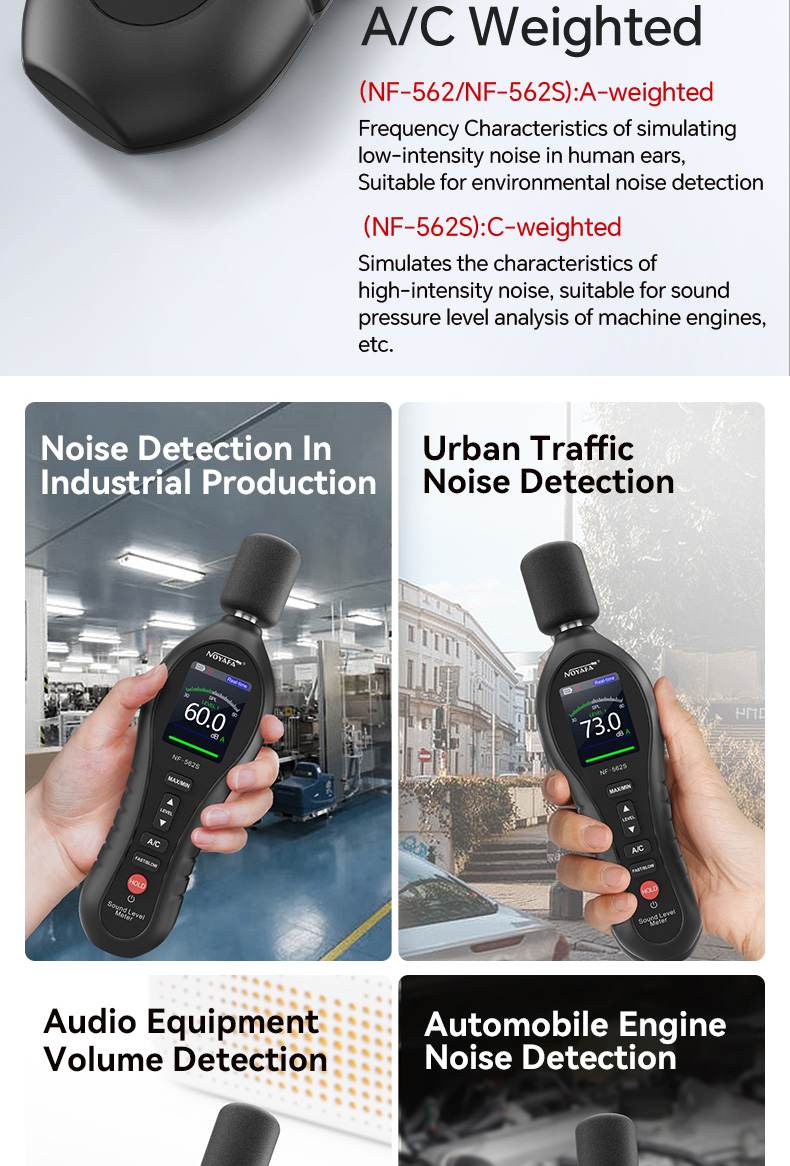 NOYAFA NF-562S Professional Digital Sound Level Meter 30-130dB Decibels High-precision color ...