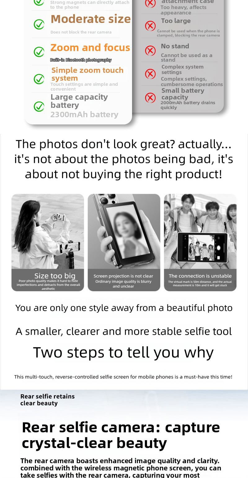 Magnetic Vlog Back Camera Selfie Monitor for iPhone And Android with ...
