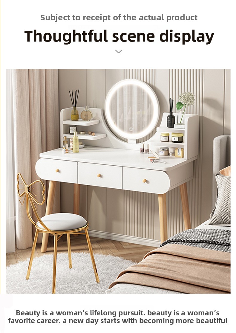 Dressing table desk with LED Mirror Meja Solek With Drawer Storage Desk ...