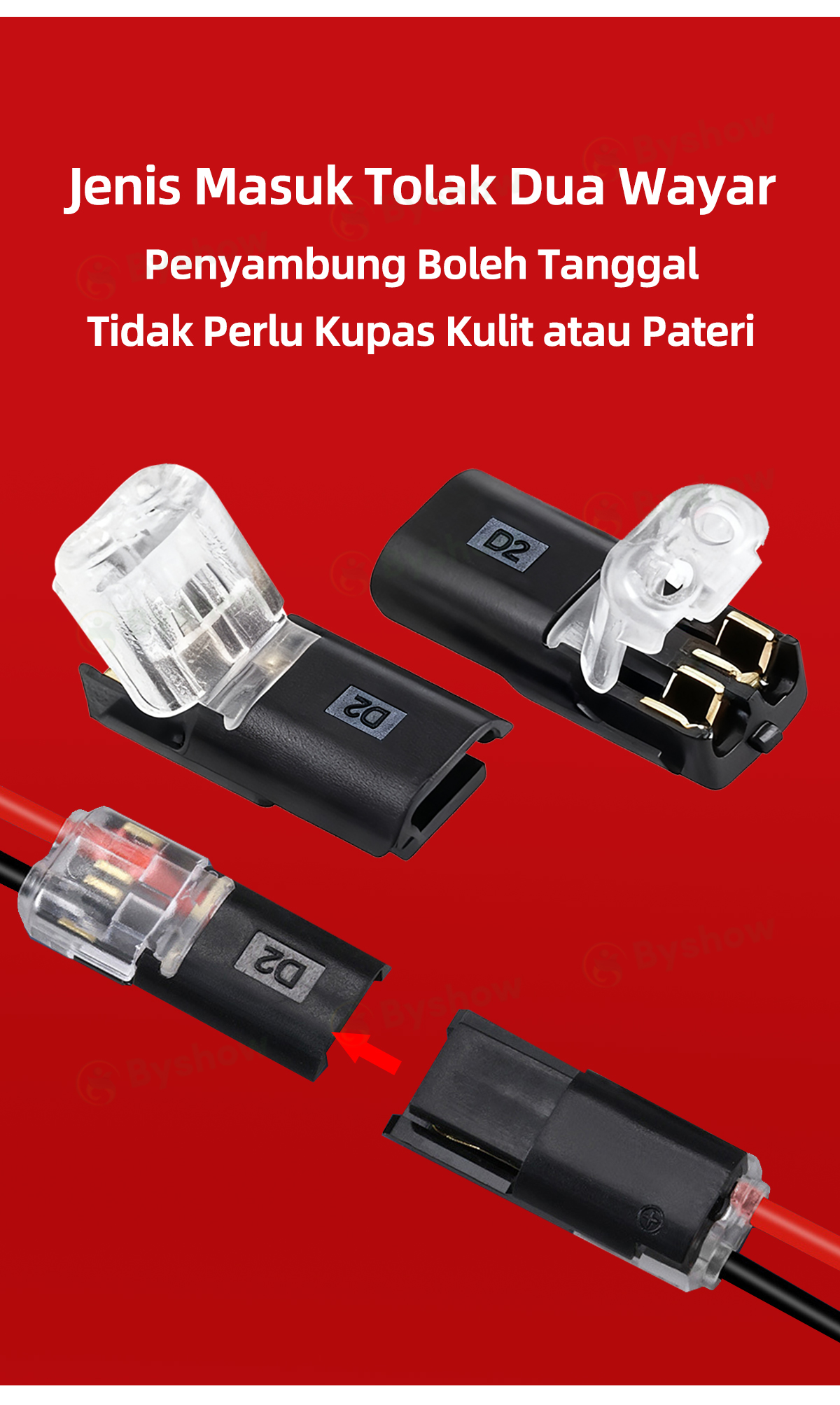 Byshow 10/20/50pcs Pencawang Wayar Kereta 2-Pin Kalis Air Sambungan ...