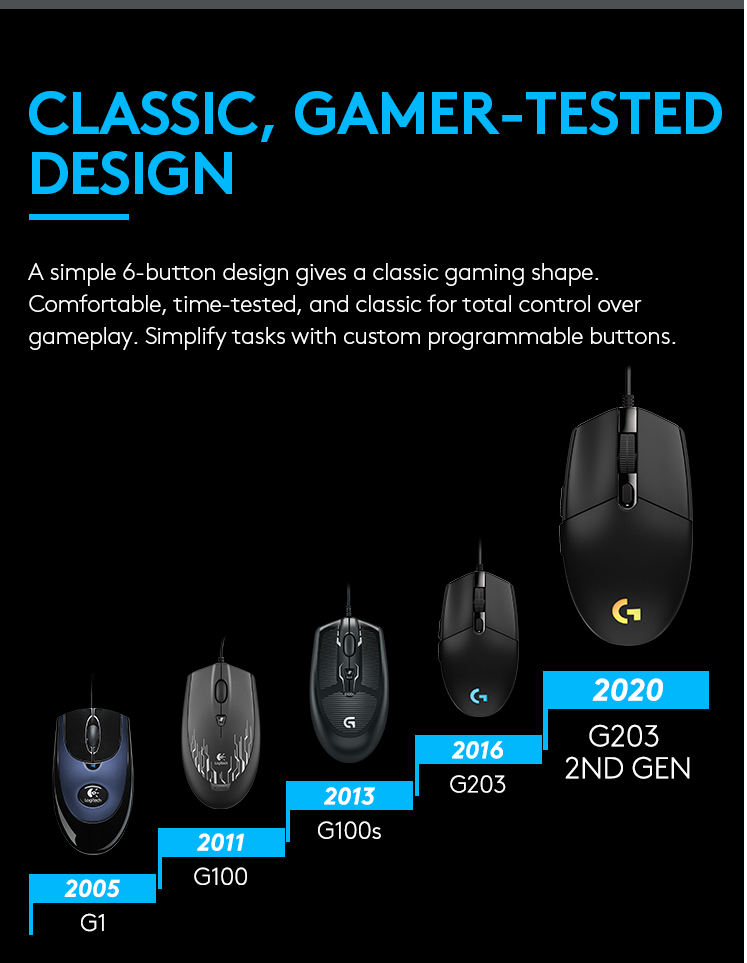 Logitech G203 2nd Gen Gaming Mouse | 8000 DPI | LIGHTSYNC RGB | 6 ...