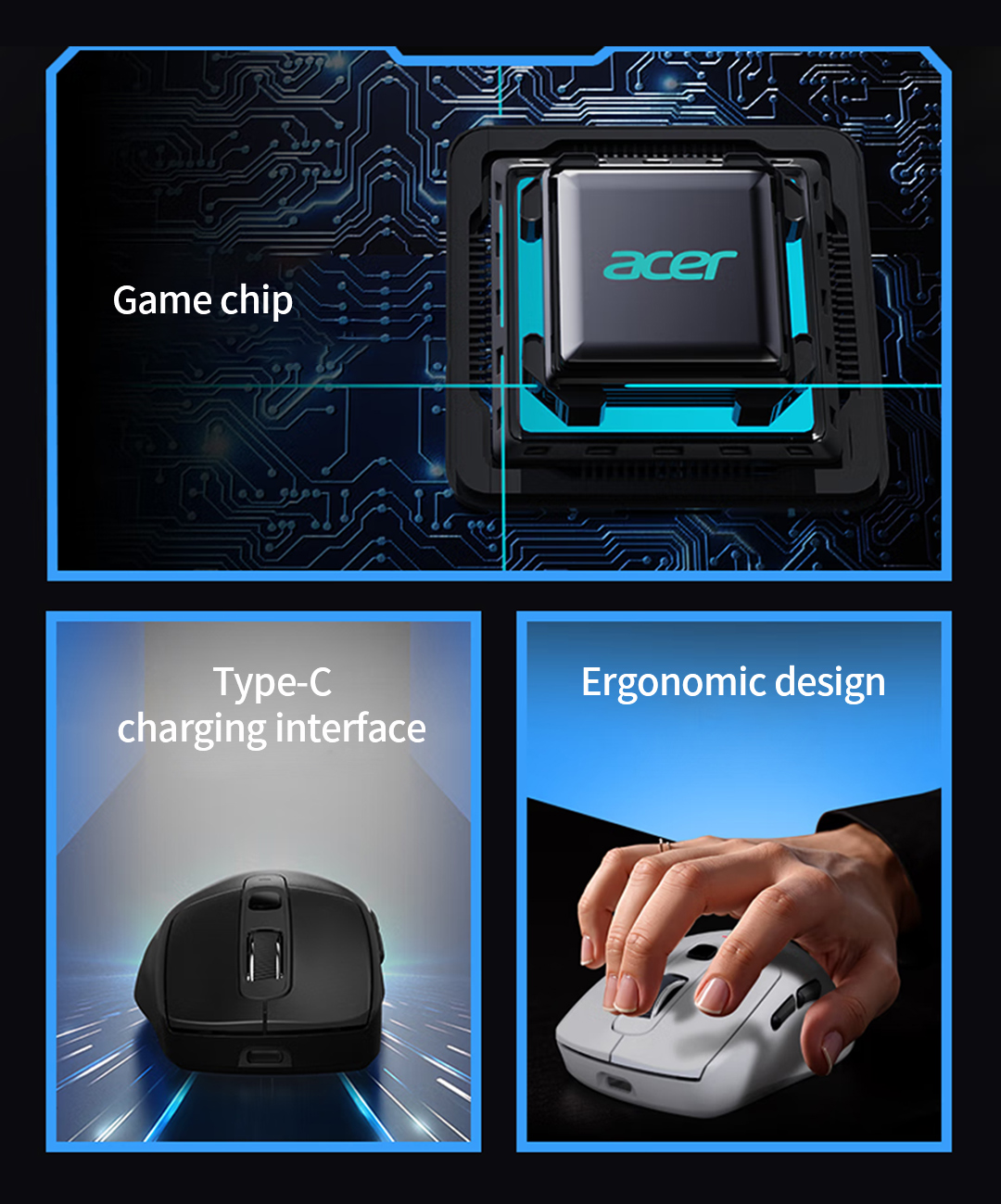 Acer OMR227 Wireless Tri-Mode Mouse 6400DPI High-Precision Tracking Type-C Charging Ergonomic ...