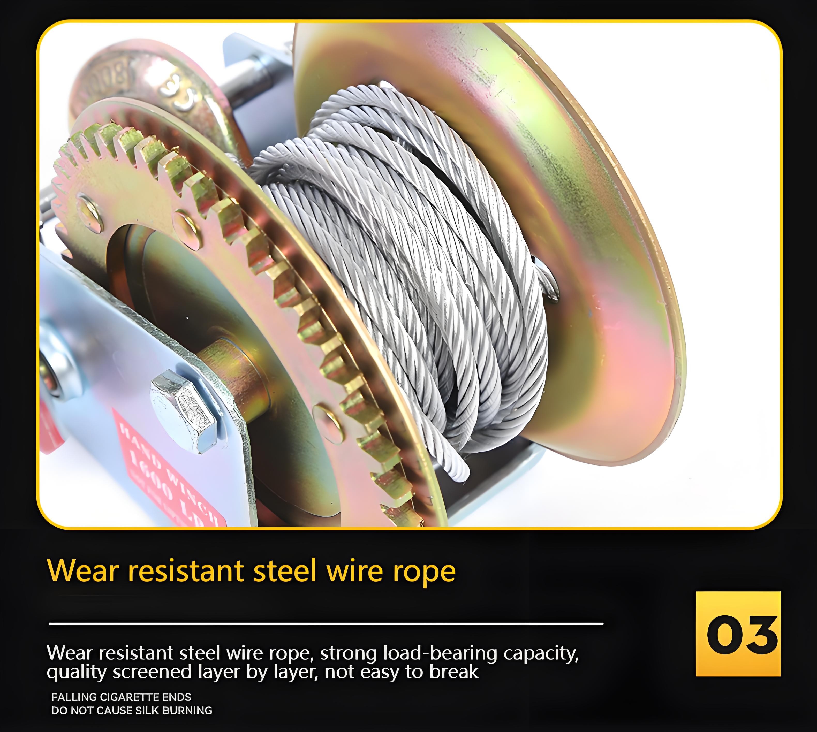 600LBS Hand Winch Heavy Duty Hand Crank Strap Gear With 26' Steel Wire ...