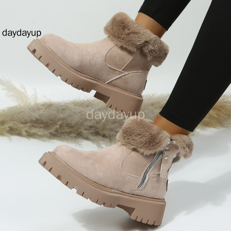 Women Winter Add Velvet Warm Snow Boots Thick Soled Leather Cotton ...