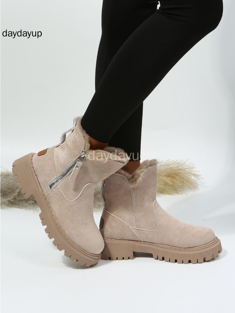 Women Winter Add Velvet Warm Snow Boots Thick Soled Leather Cotton ...