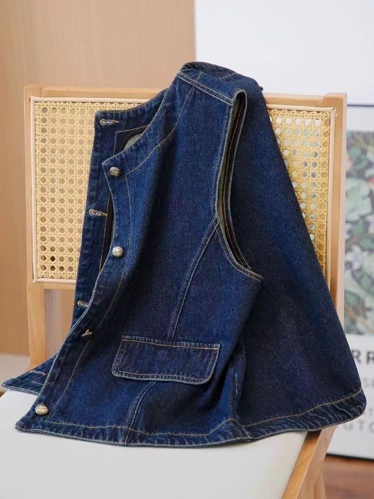 New Style Japanese Retro Denim Vest Women Design Sleeveless Waistcoat ...
