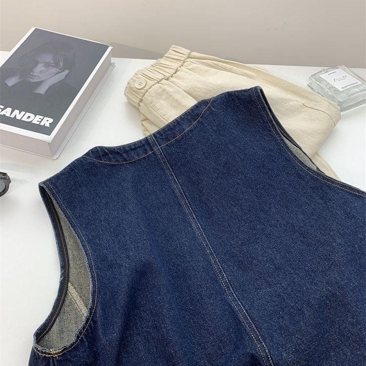 New Style Japanese Retro Denim Vest Women Design Sleeveless Waistcoat ...
