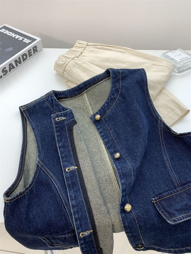New Style Japanese Retro Denim Vest Women Design Sleeveless Waistcoat ...
