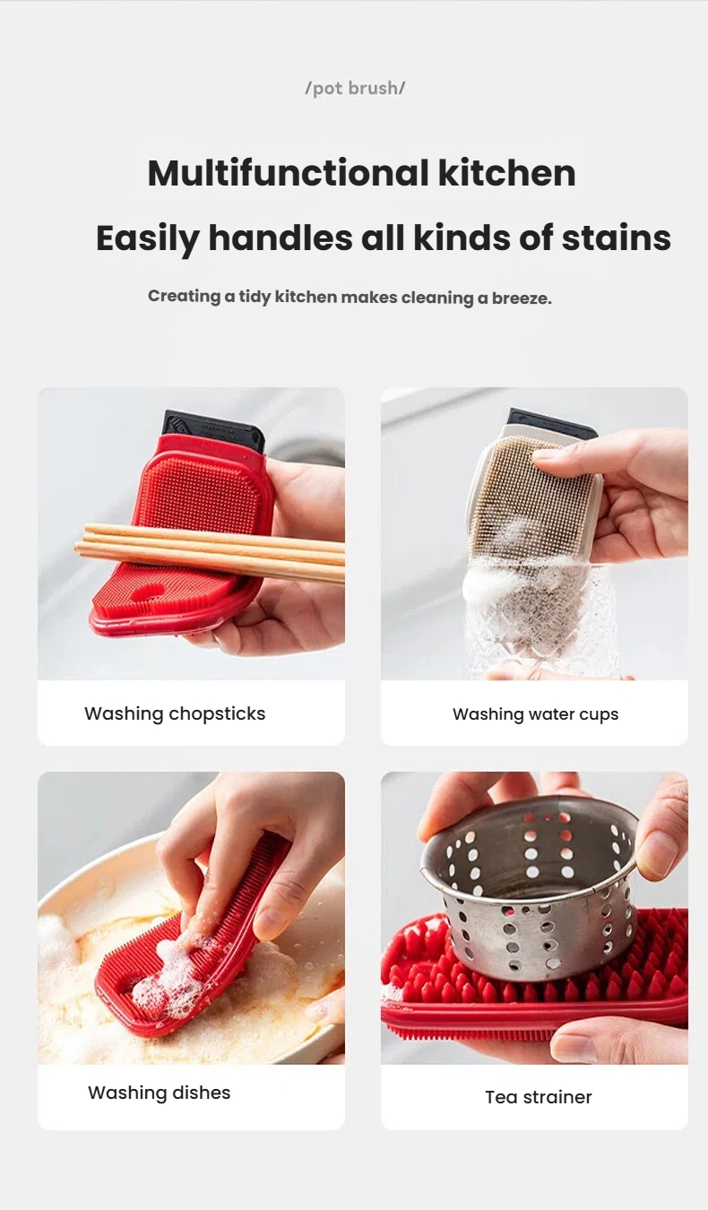 2-in-1 Silicone Vegetable & Dish Scrubber - Multi-Surface Kitchen Cleaning Brush with Scraper ...
