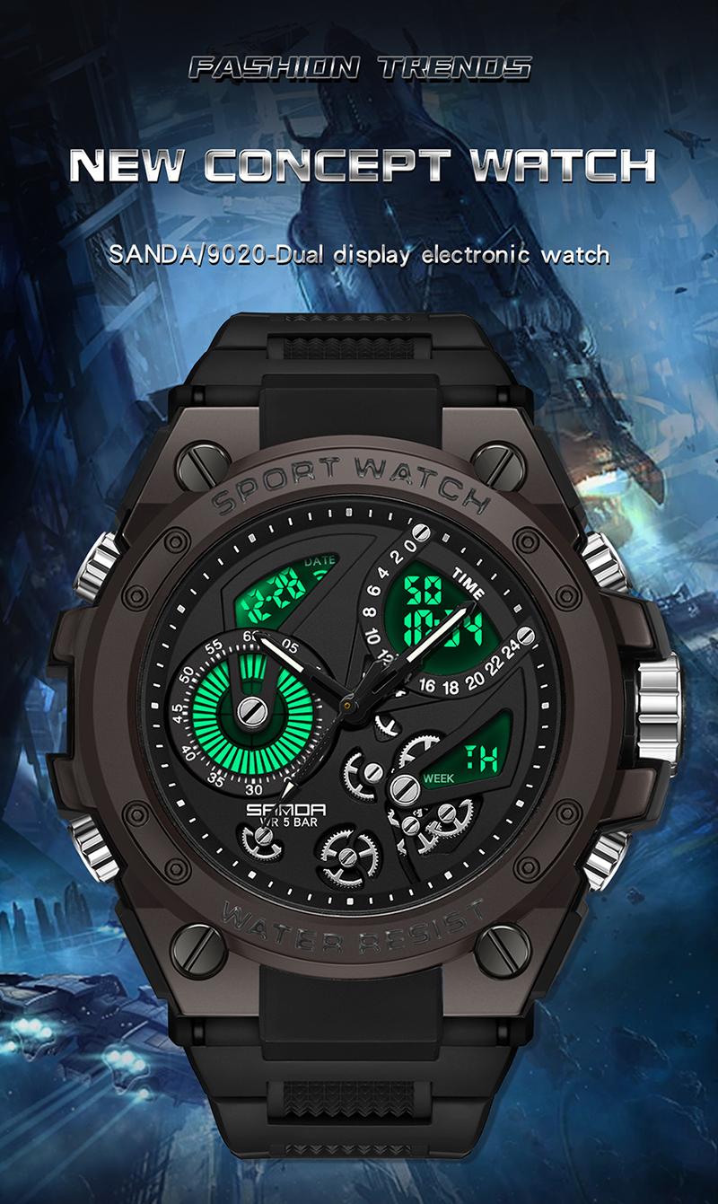 SANDA 9020-2/Original Luxury Electric Watch Multi-function Sports Gear ...