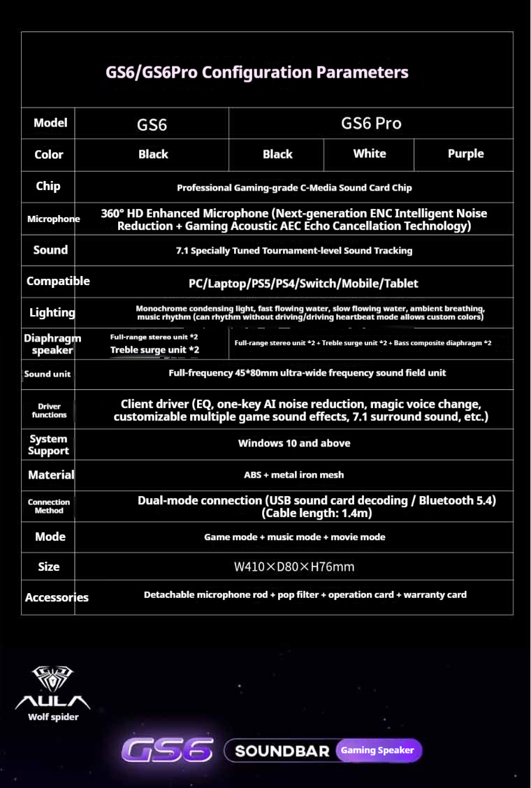 AULA GS6 Pro dual-mode connection 7.1 surround sound effect, pluggable ...