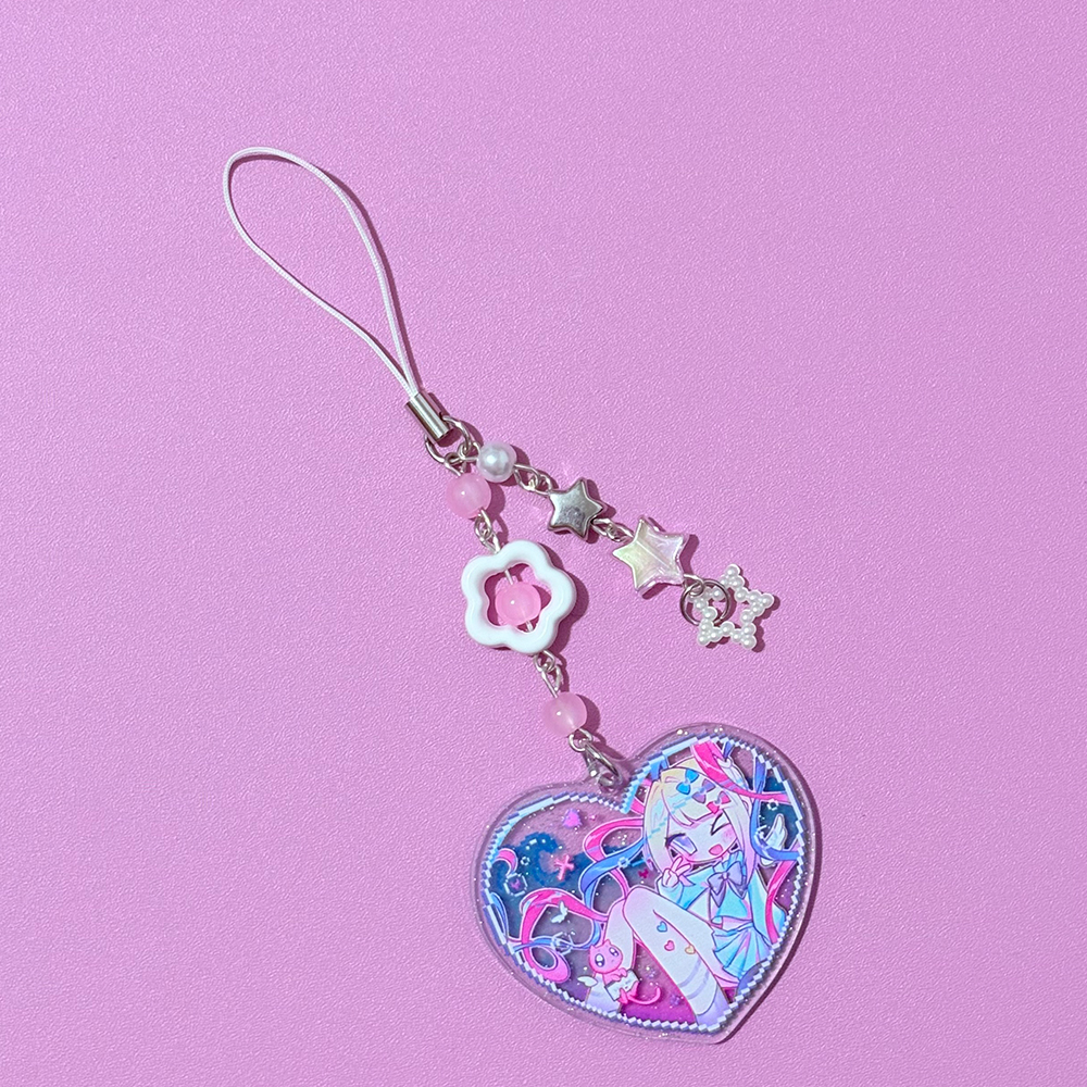 Game Need Girl Overdose KAngel Amechan Beaded Phone Chain Acrylic Heart ...