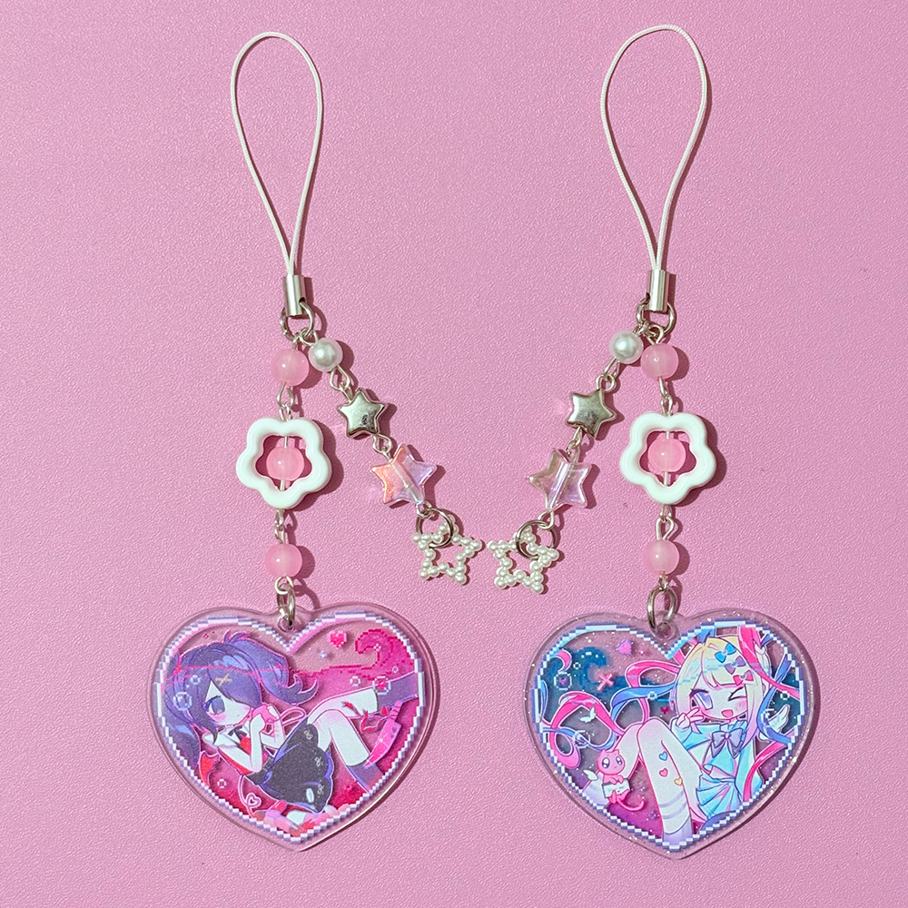 Game Need Girl Overdose KAngel Amechan Beaded Phone Chain Acrylic Heart ...