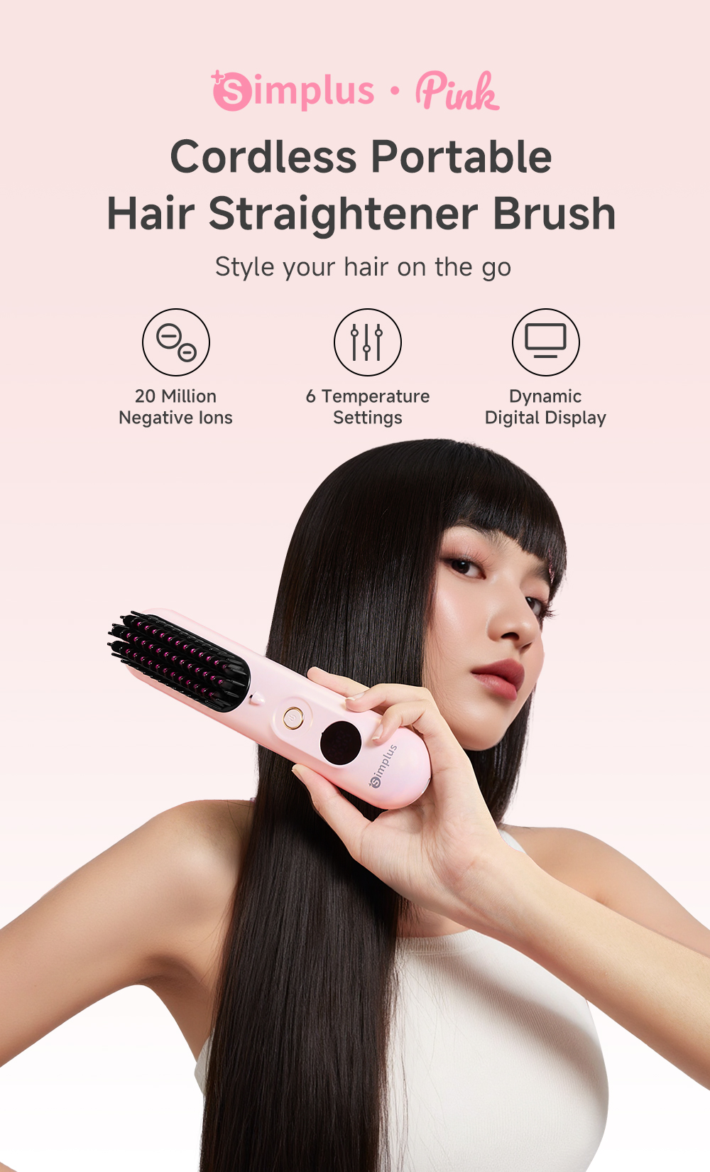 【NEW】Simplus Cordless Portable Hair Straightener Brush | 20 Million ...