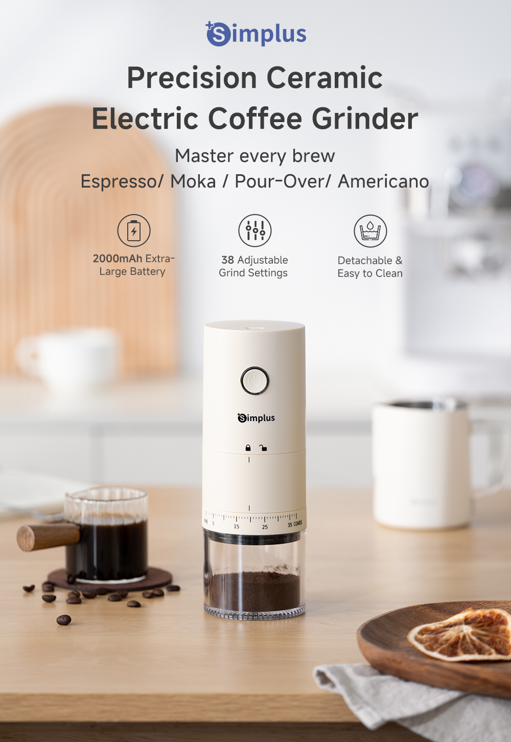 【NEW】Simplus Low-Noise Electric Coffee Grinder | 38 Grind Settings ...