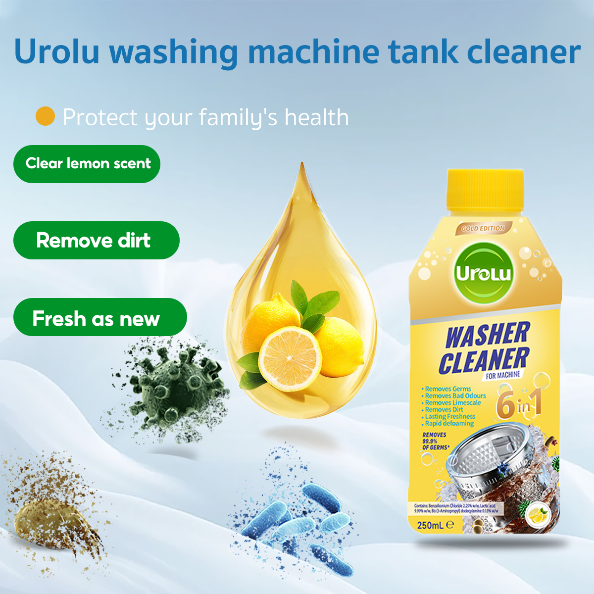Urolu Lemon Washing Machine Cleaner – 6in1 Kills 99.9% of Germs Drum ...