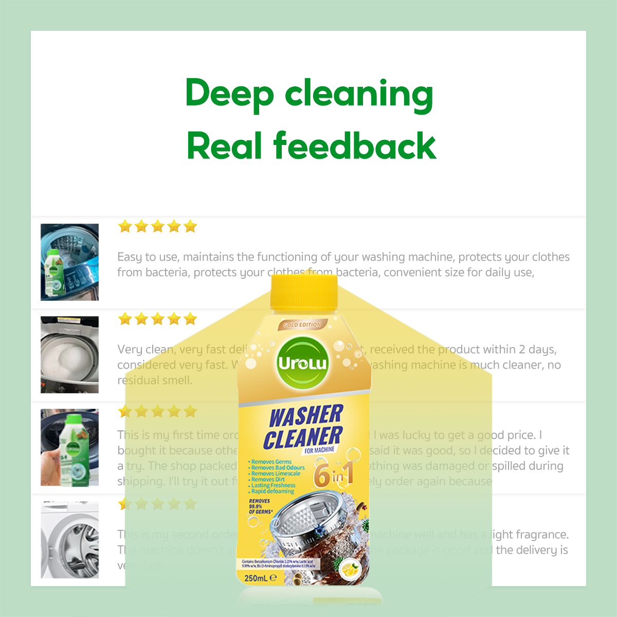 Urolu 6in1 Lemon Washing Machine Cleaner 250ml – Kills 99.9% of Germs ...