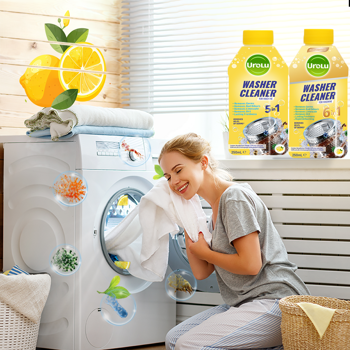 Urolu 6in1 Lemon Washing Machine Cleaner 250ml – Kills 99.9% of Germs ...