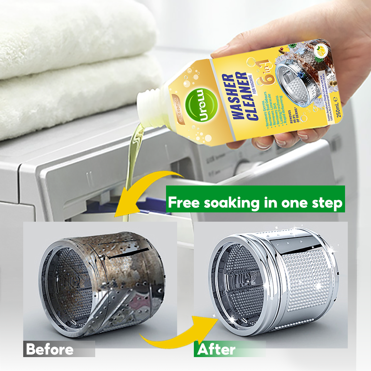 Urolu 6in1 Lemon Washing Machine Cleaner 250ml –Kills 99.9% of Germs ...