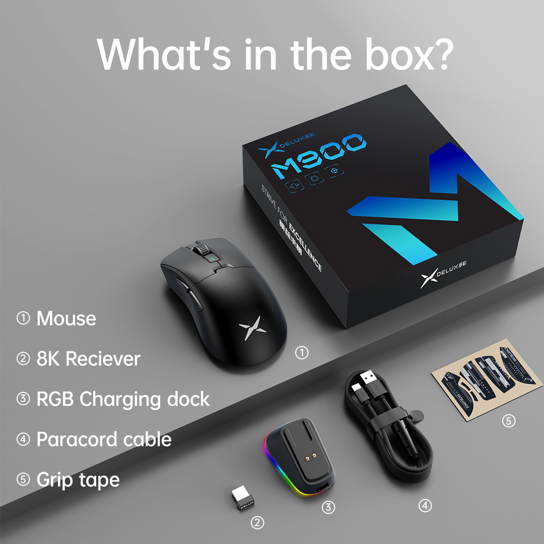 Delux M900 PRO PAW3395 Blue Gaming Mouse DPI MAX 26000 Wired 2.4G ...