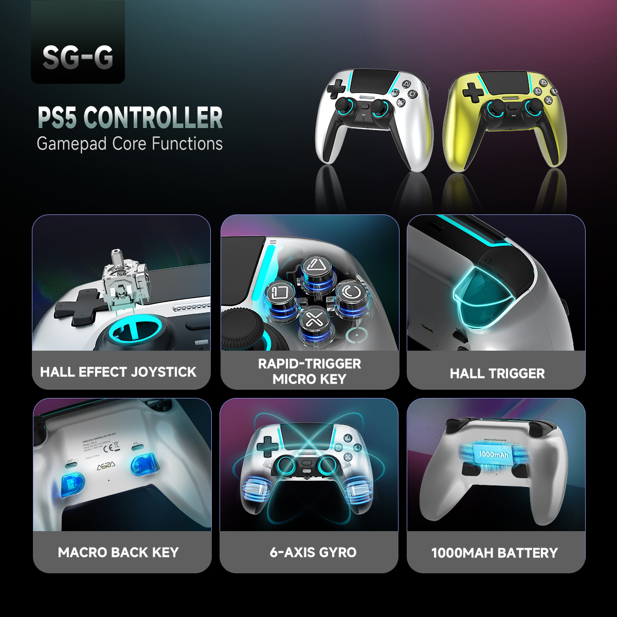 ASRVA SG-G Metal Color Wireless Controller for PS5/PC/Mobile | 1000mAh ...