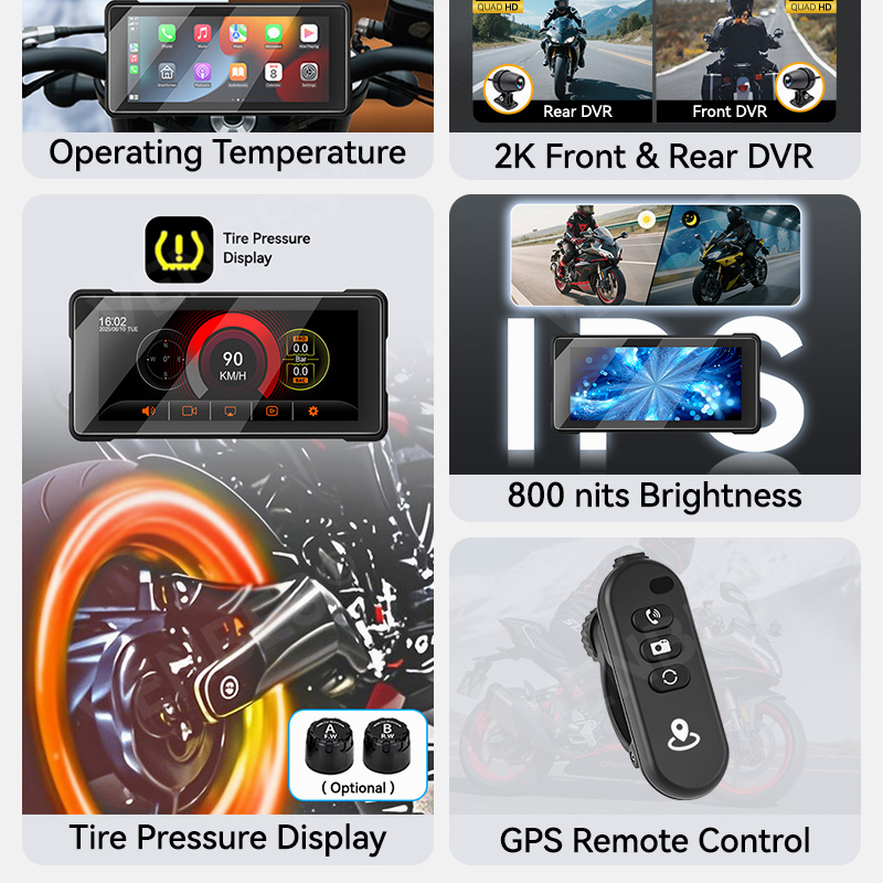 VENBES 6.86 Inch Motorcycle Navigator 2K Dual Camera Wireless CarPlay ...