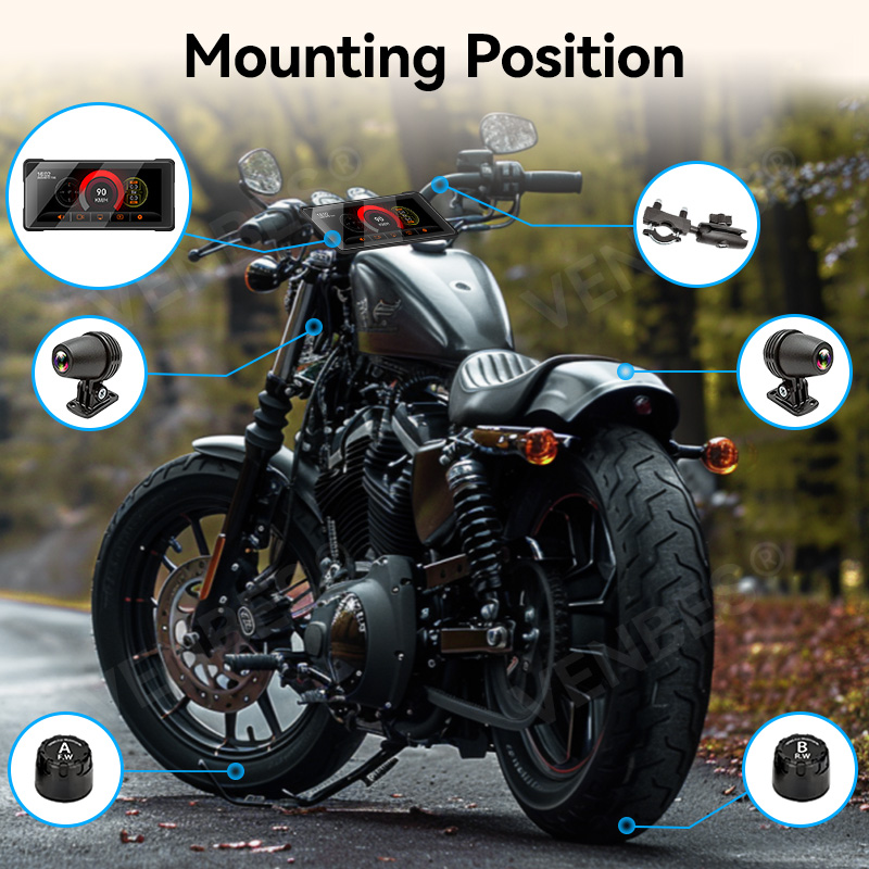 VENBES 6.86 Inch Motorcycle Navigator 2K Dual Camera Wireless CarPlay ...