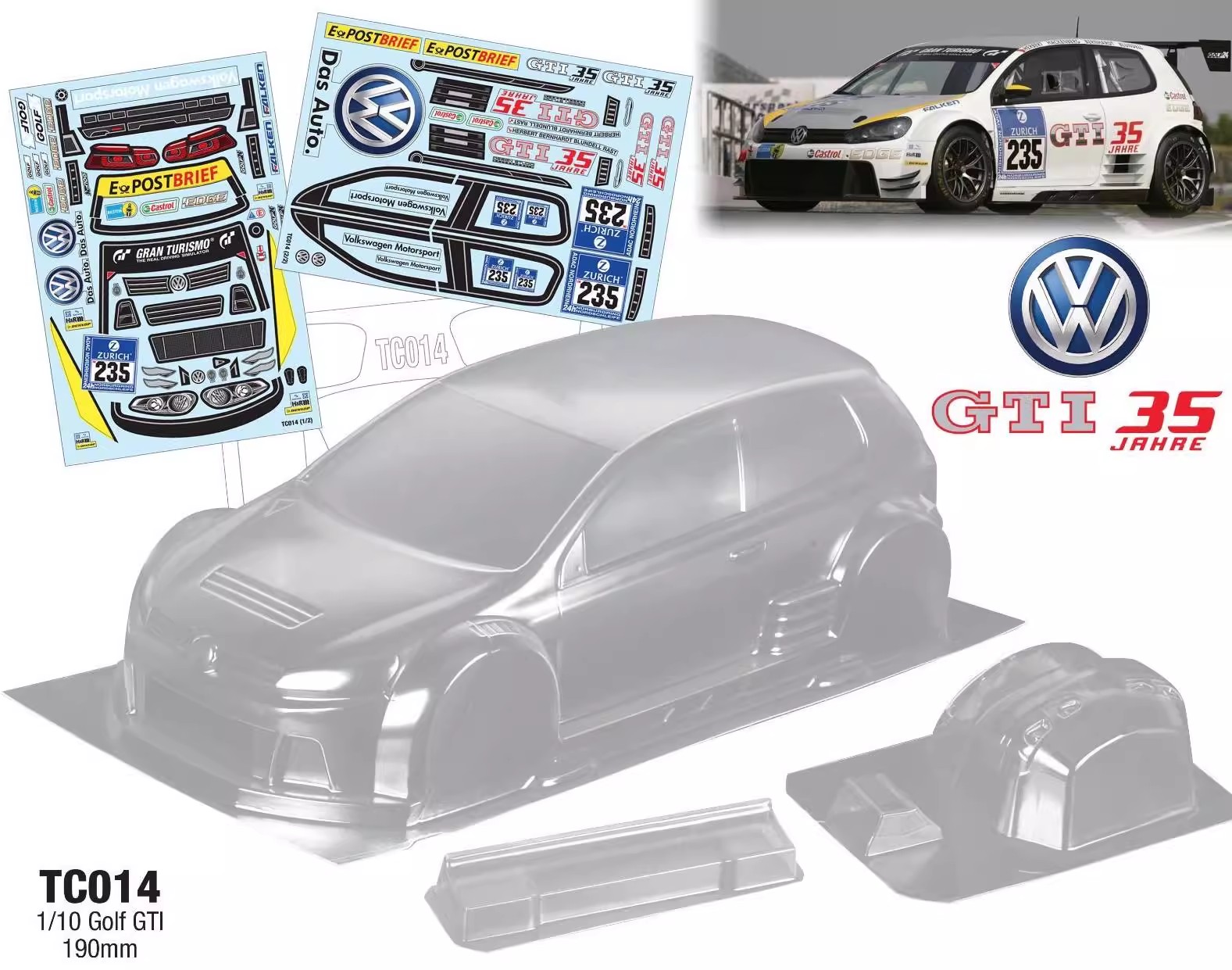 1/10 PC RC TC014 1/10 Golf GTI Shell Body 190mm Width 260mm Wheelbase ...
