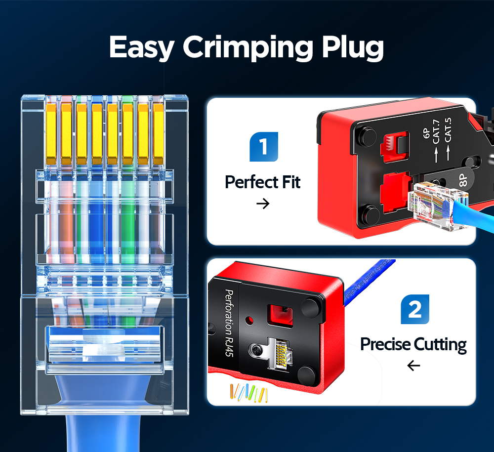 AMPCOM CAT6 RJ45 Connector Plug Pass-Through UTP Modular Plug 3μ Gold ...
