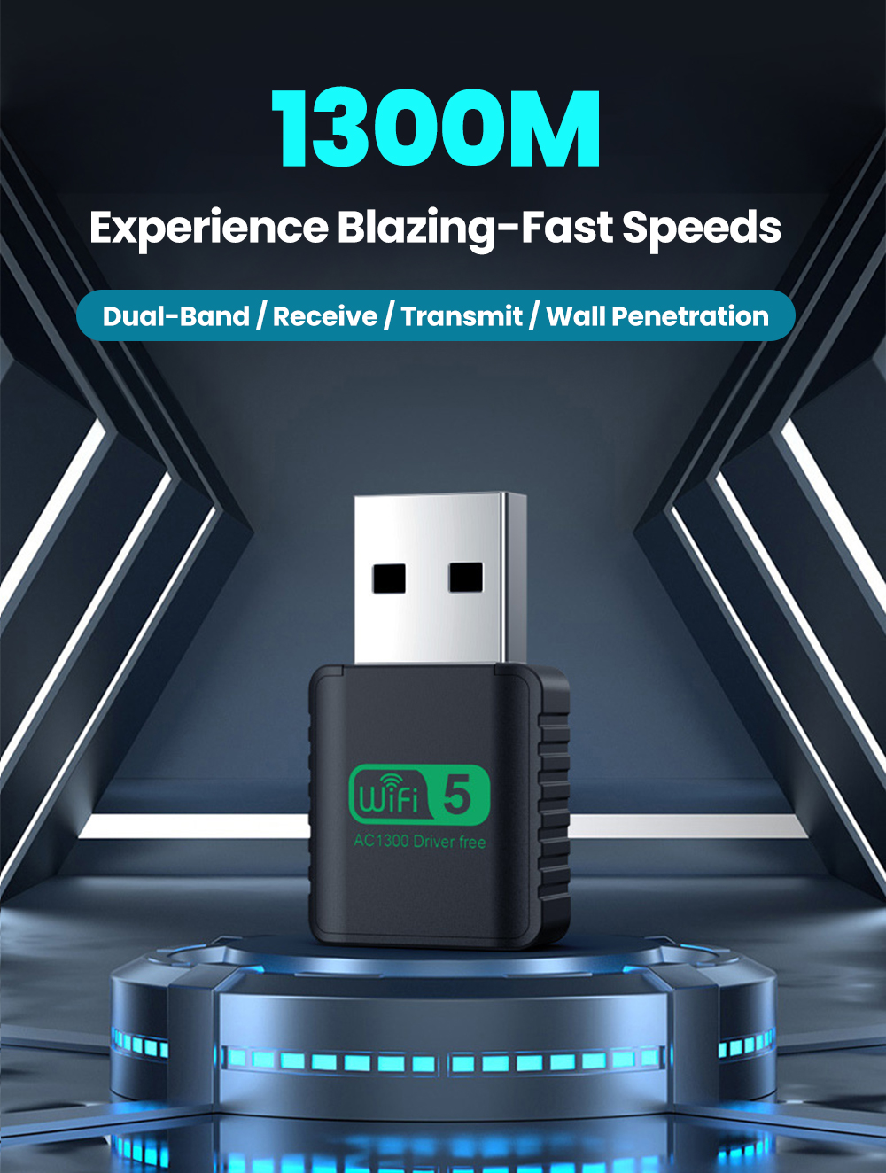 Wireless 1300Mbps WiFi USB Adapter USB3.0 2.4G&5GHz Dual Band WiFi ...