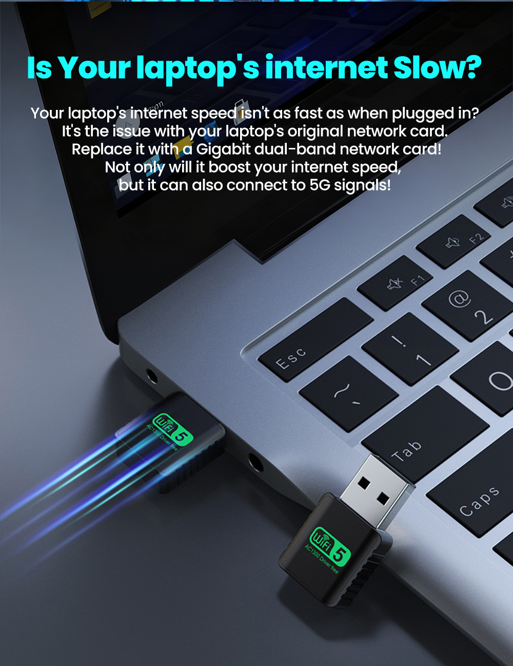 Wireless 1300Mbps WiFi USB Adapter USB3.0 2.4G&5GHz Dual Band WiFi ...