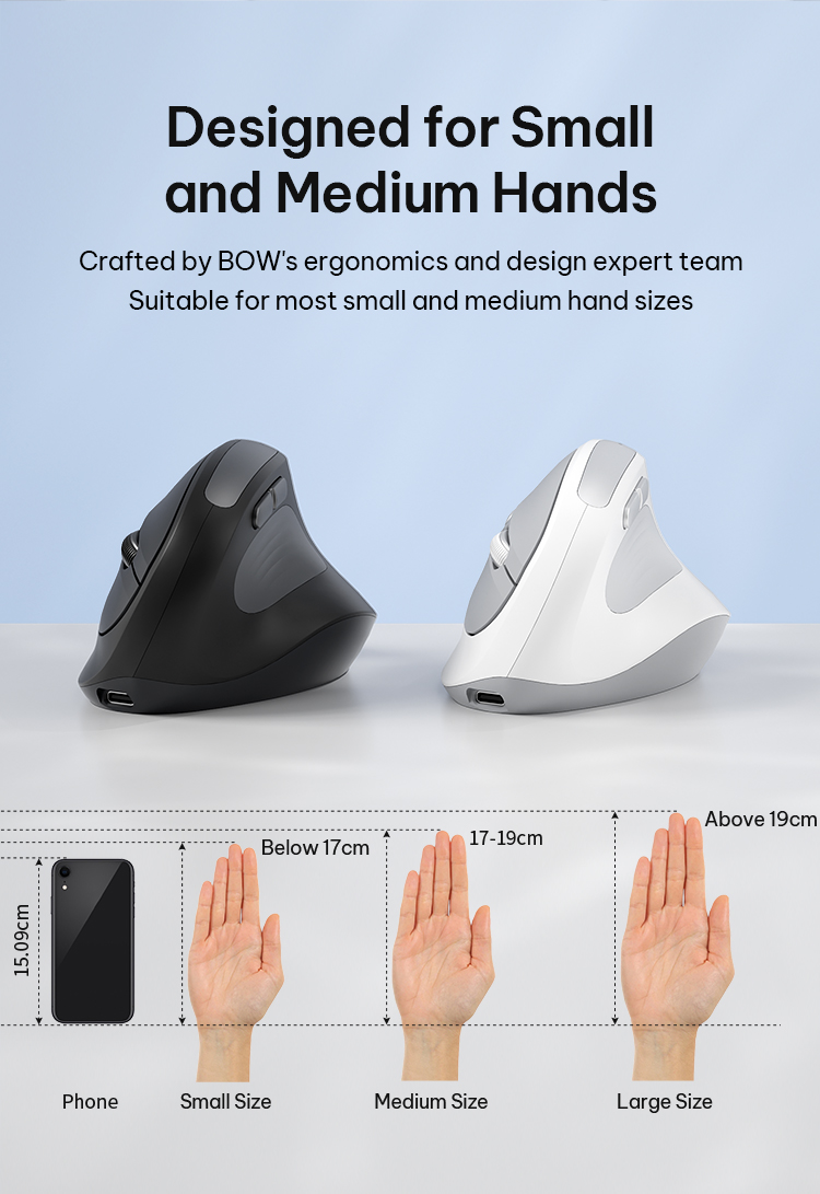 BOW MD390L Ergonomic Mouse 2.4G/Bluetooth/Wired Three-mode Mice ...